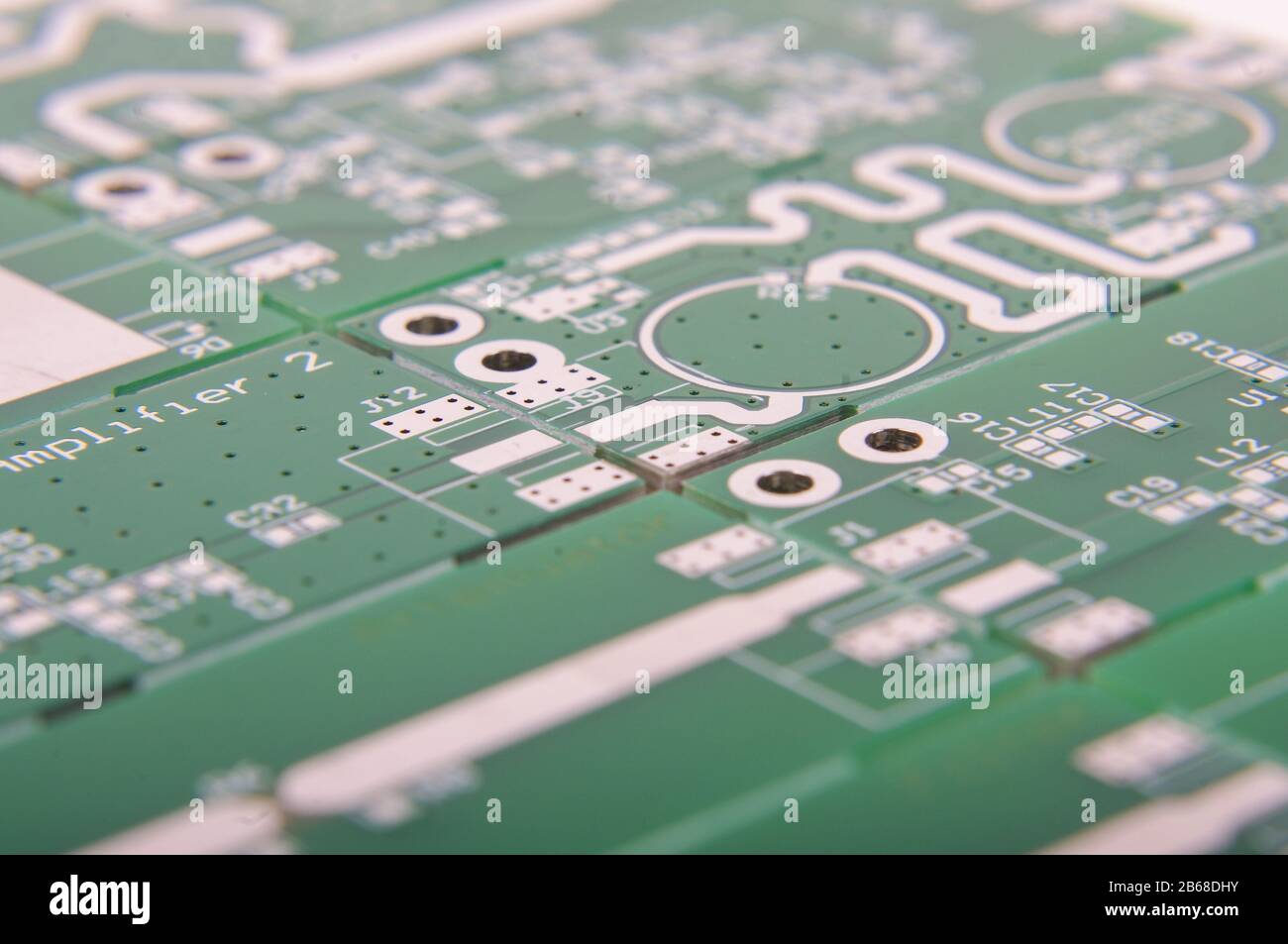 Abstract macro close up of microwave printed circuit board PCB patterns ...