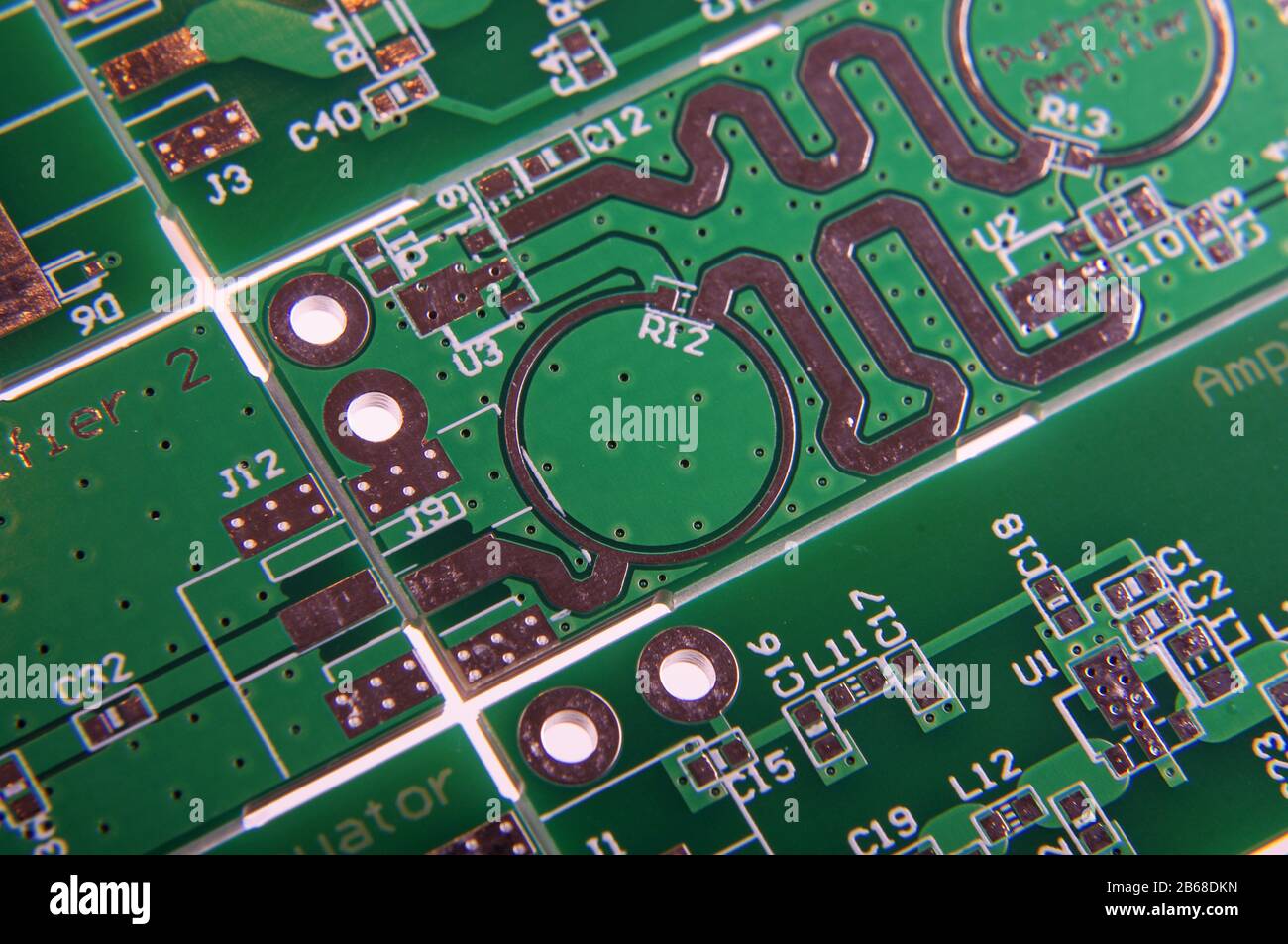 Abstract macro close up of microwave printed circuit board PCB patterns ...