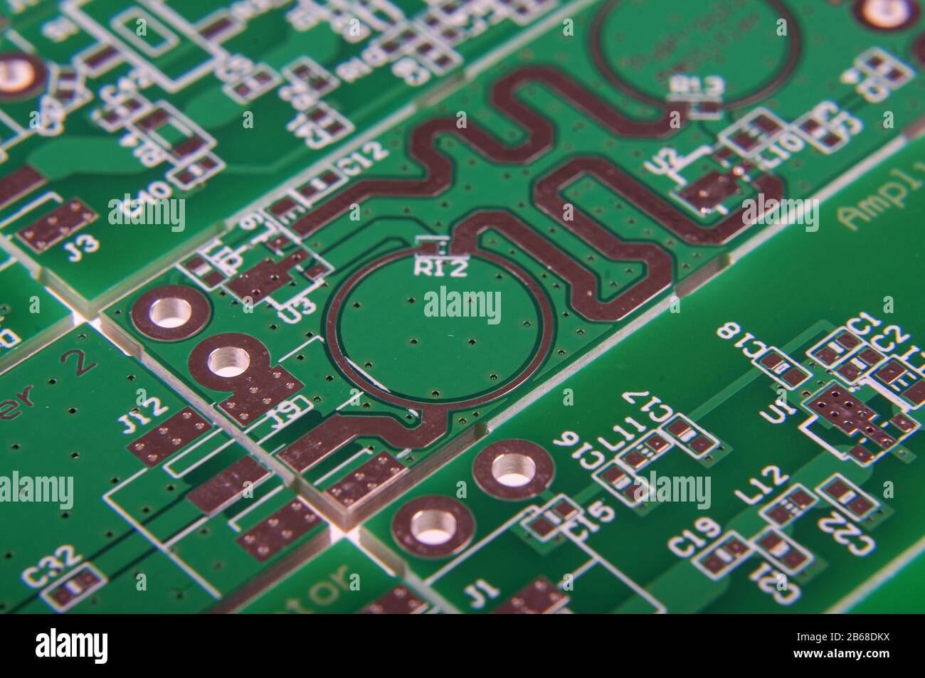Abstract macro close up of microwave printed circuit board PCB patterns ...