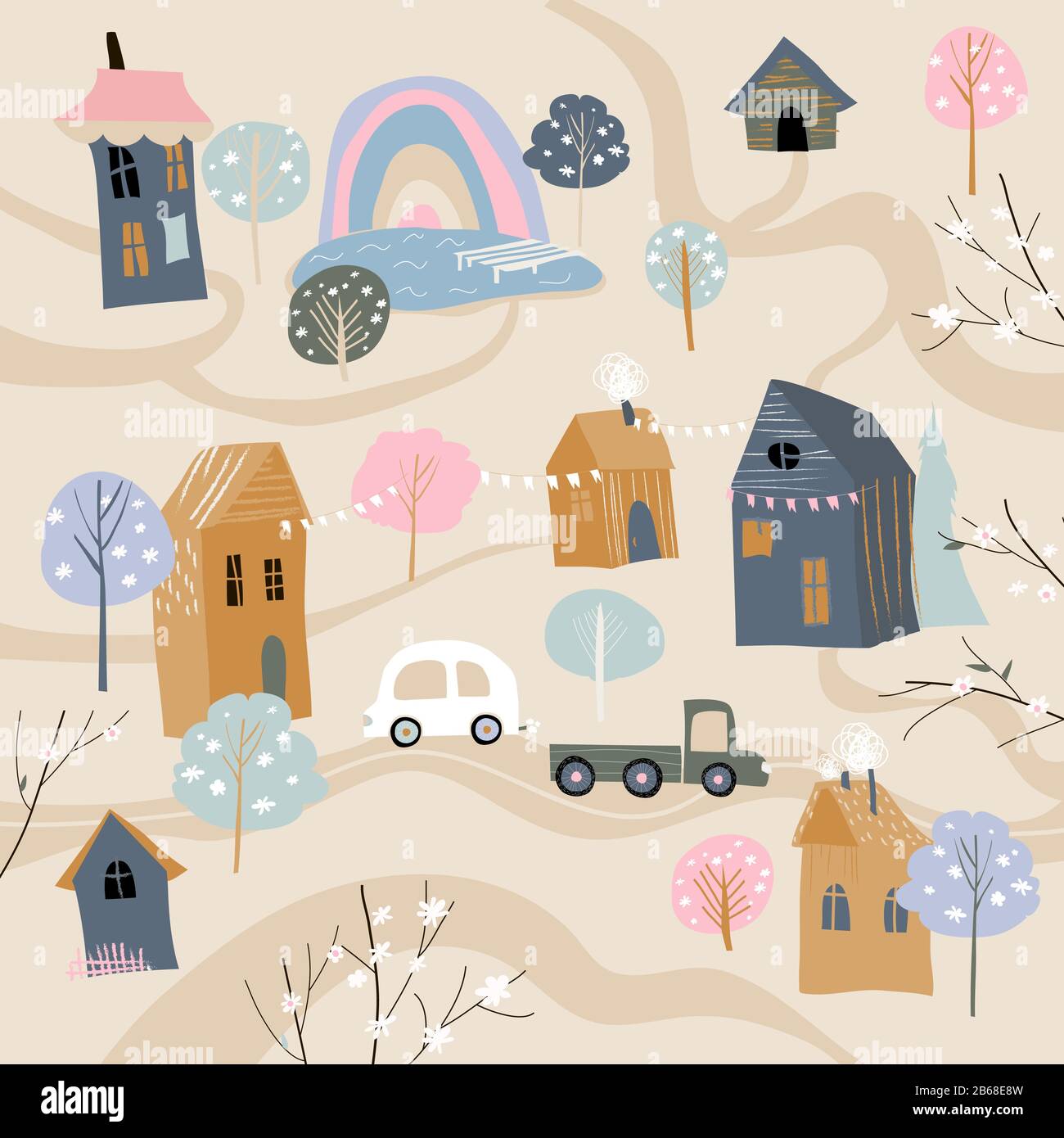 Road trees village Stock Vector Images - Alamy