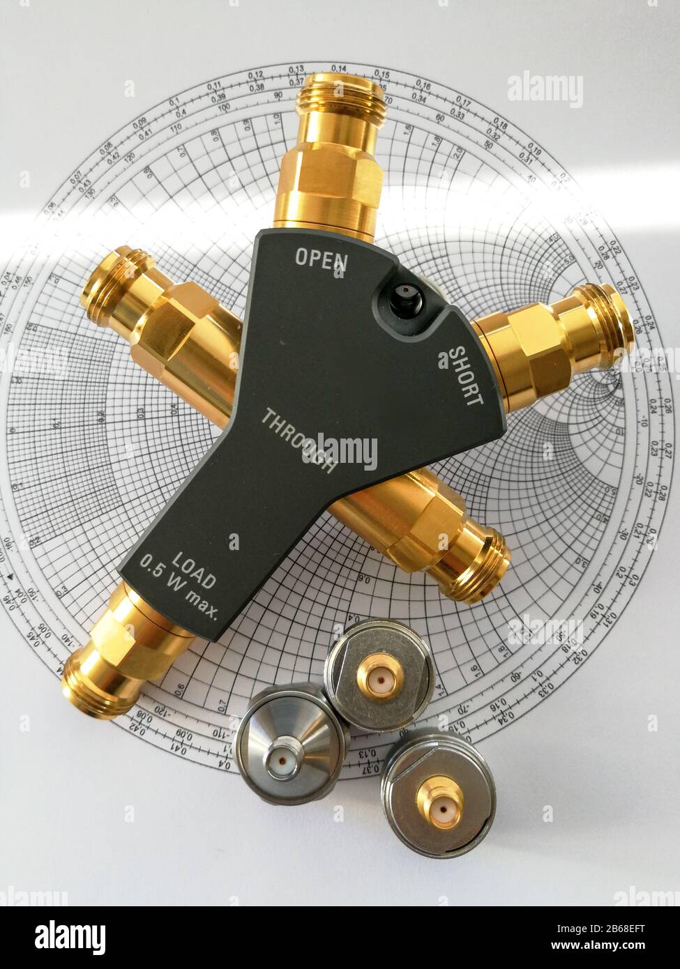 Calibration Kit For Radio Frequency Vector Network Analyzer Calibration In Front Of Smith Chart