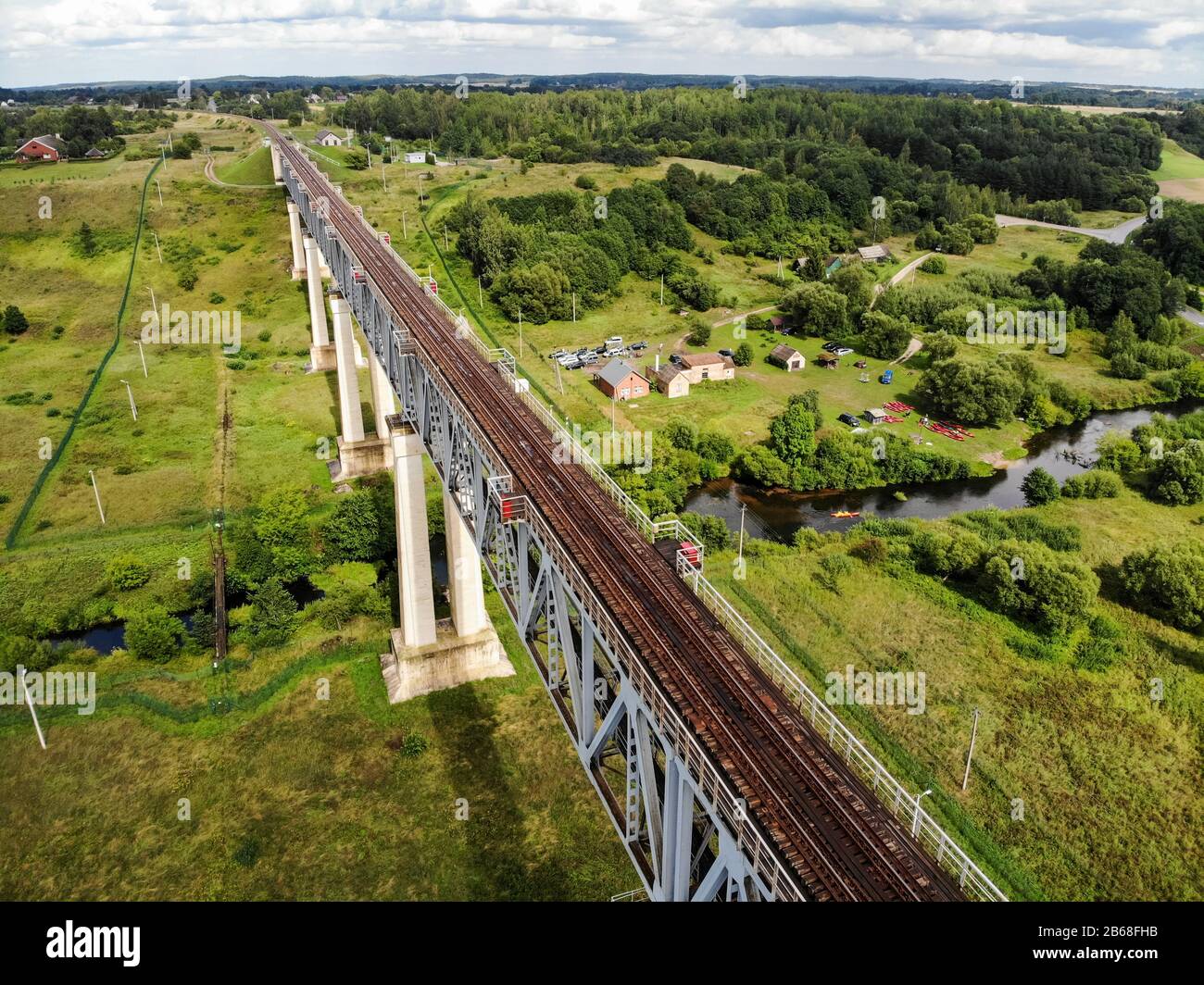 Railway Bridge of Lyduvenai, Lithuania. Aerial view of longest and ...