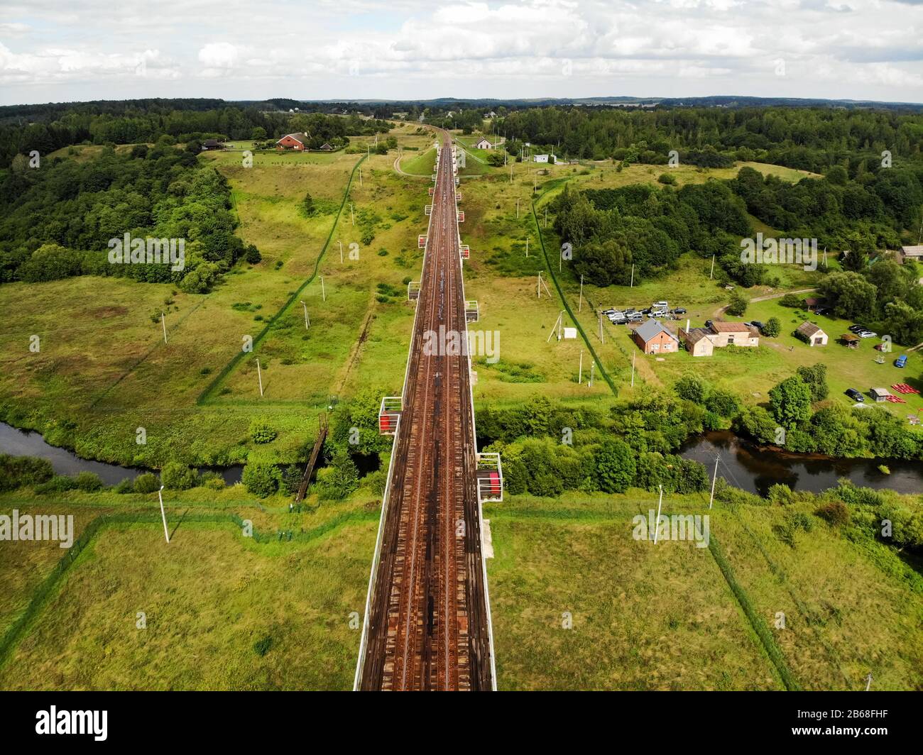 Railway Bridge of Lyduvenai, Lithuania. Aerial view of longest and ...