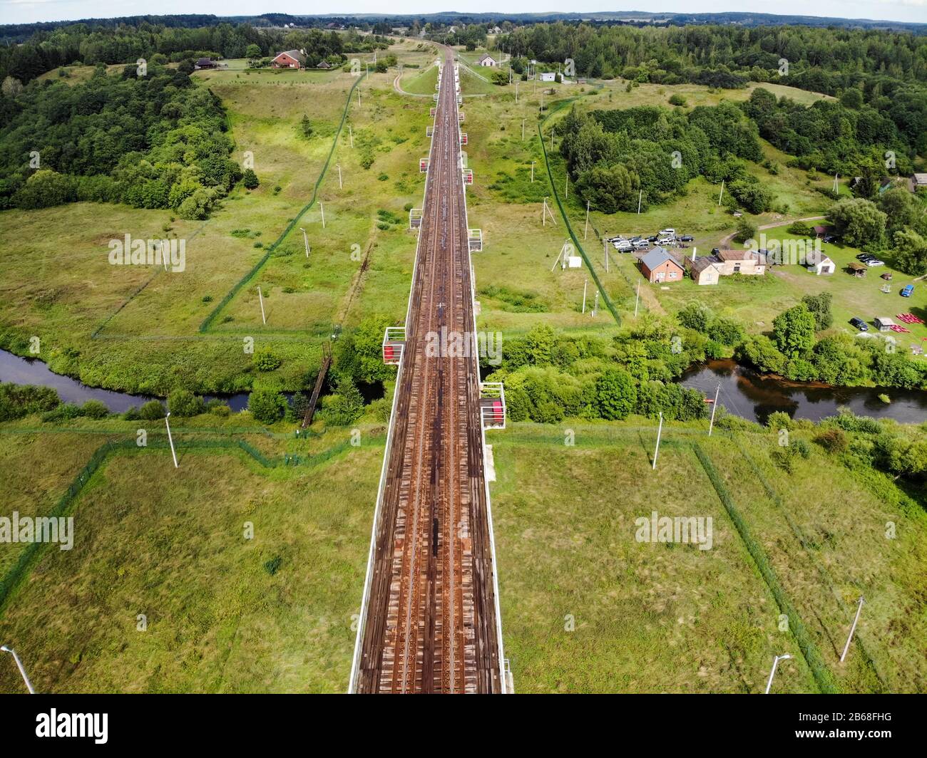 Railway Bridge of Lyduvenai, Lithuania. Aerial view of longest and ...