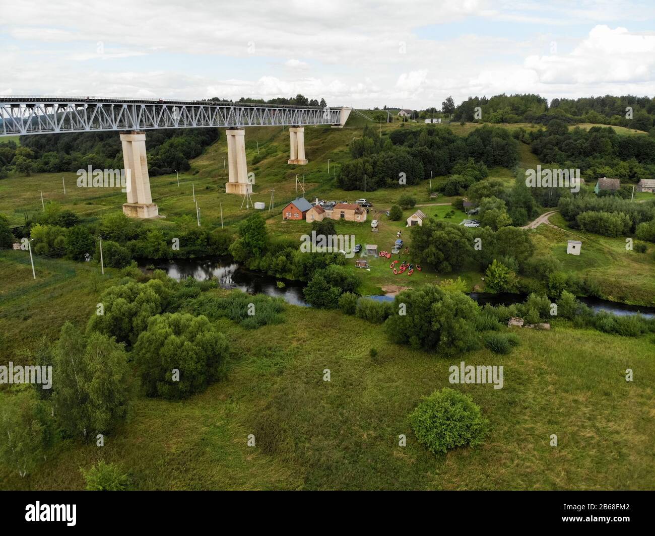 Railway Bridge of Lyduvenai, Lithuania. Aerial view of longest and ...