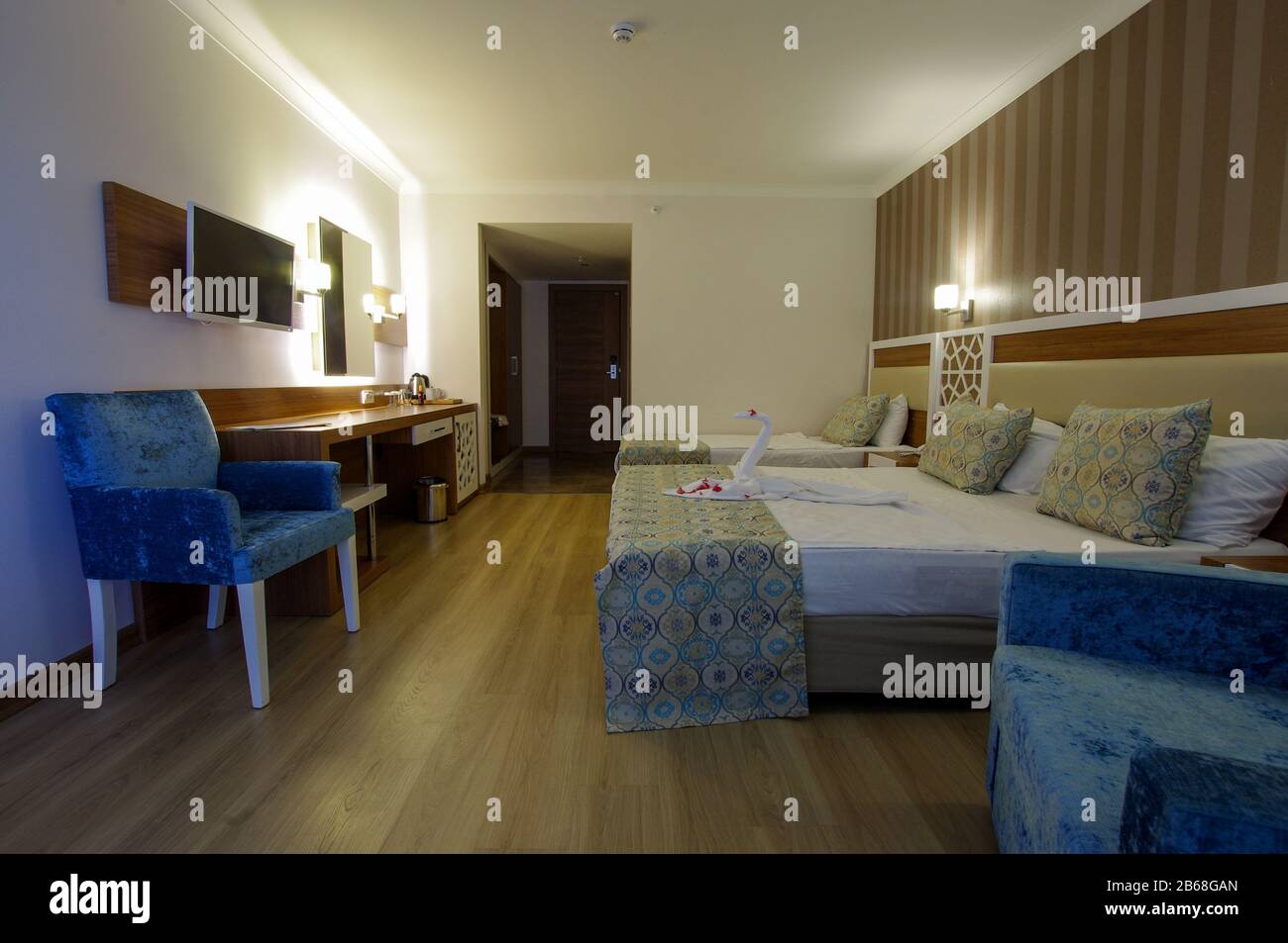 Luxury contemporary interior hotel room wide angle view Stock Photo - Alamy