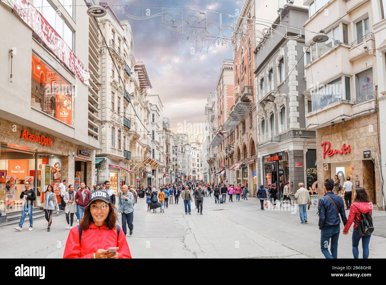 SEPTEMBER 2017, ISTANBUL, TURKEY: People walk along the pedestrian ...