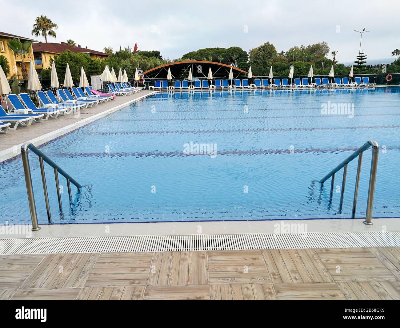 Close up details of luxury outdoor swimming pool. Holidays concept ...