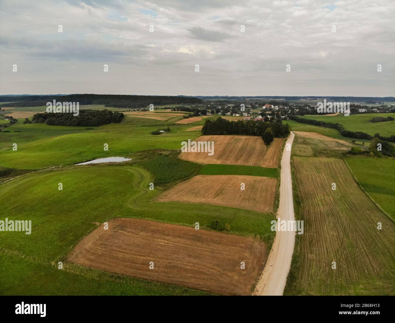 Natural aerial lithuanian rural landscape during autumn near Kraziai ...