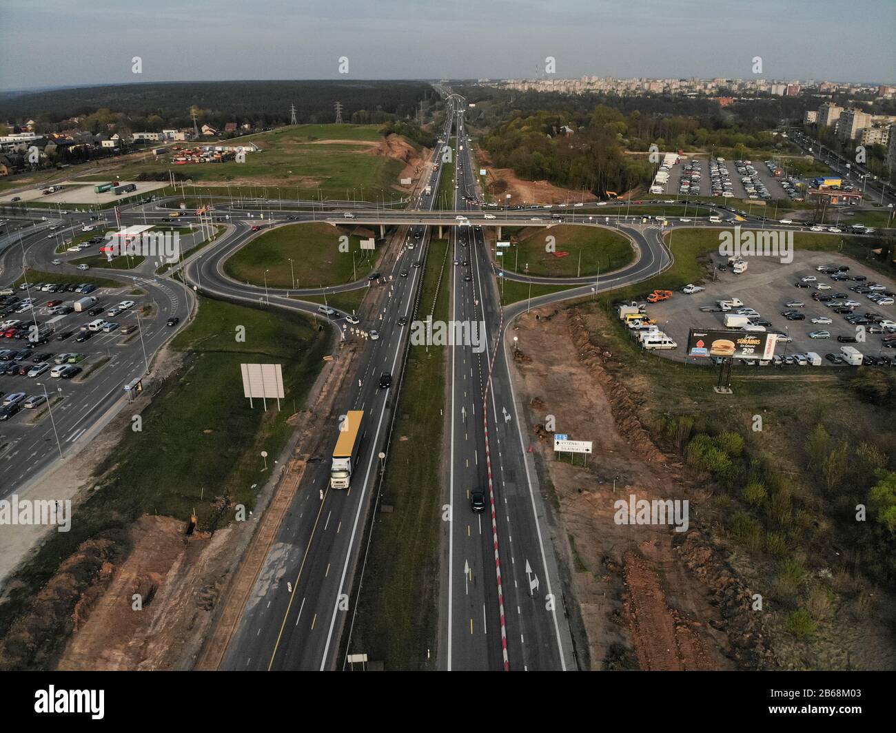 A1 main highway in Lithuania aerial view in Silainiai, Kaunas ...