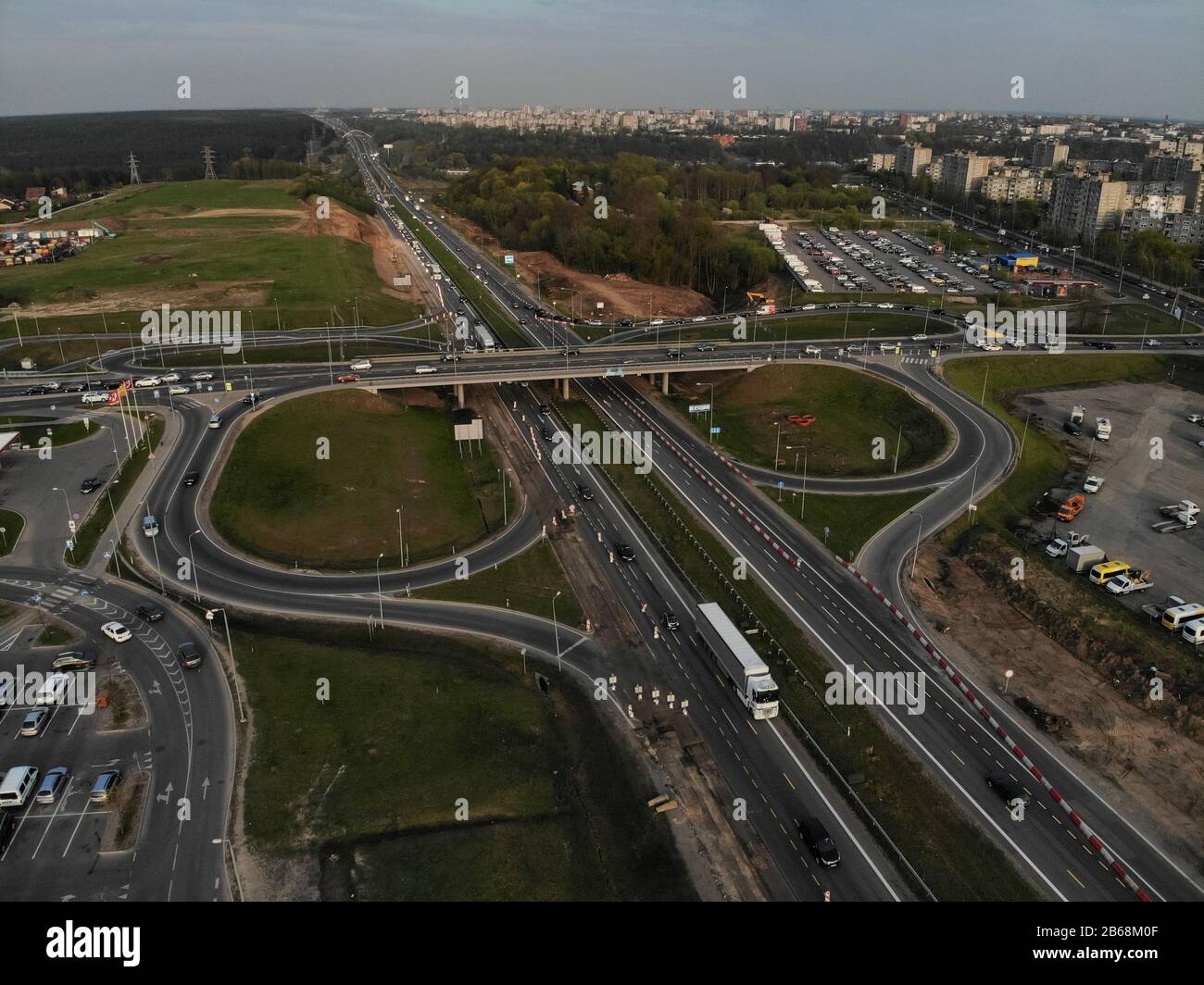 A1 main highway in Lithuania aerial view in Silainiai, Kaunas ...
