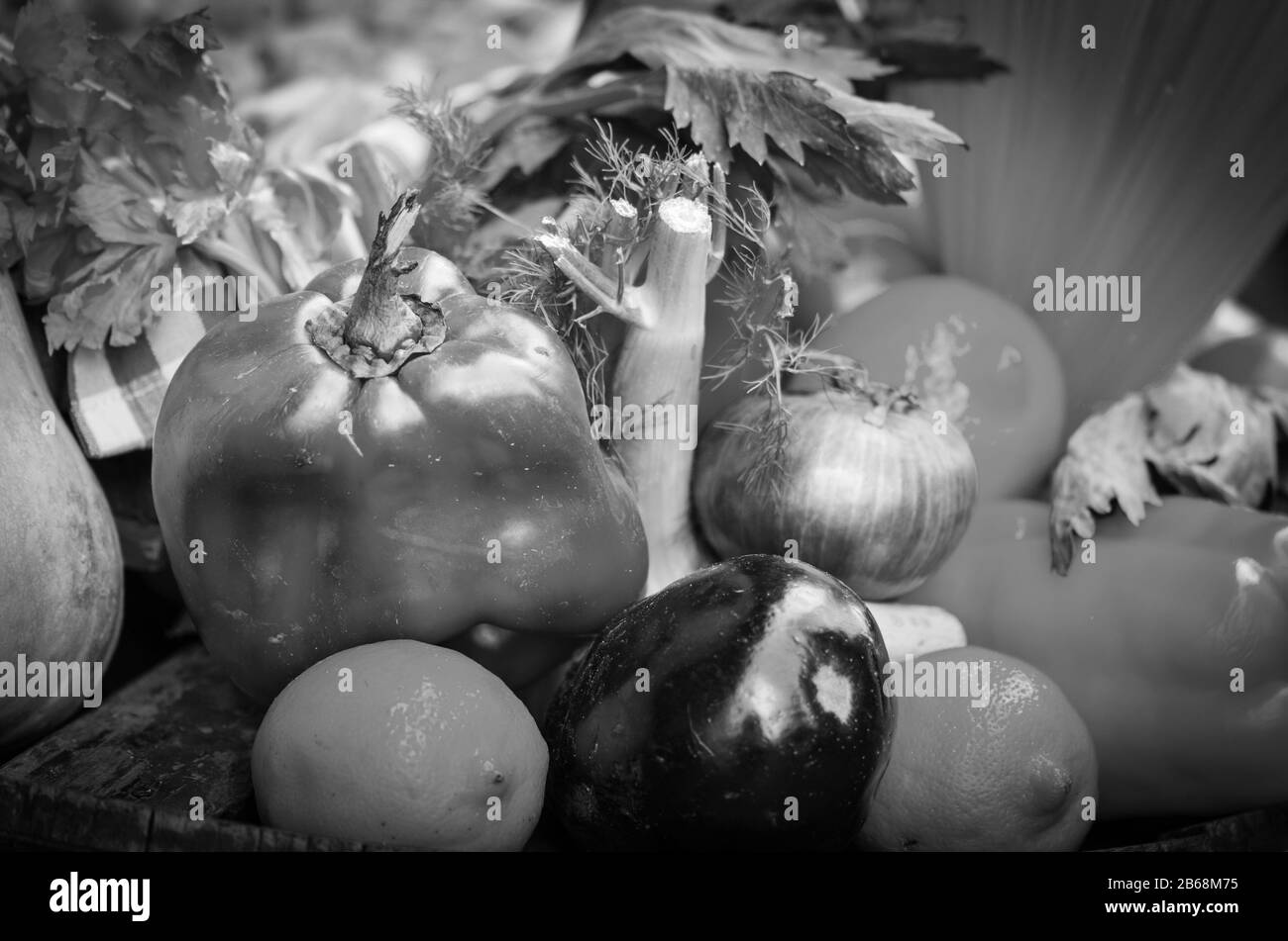 Fresh harvest ripe vegetables Black and White Stock Photos & Images - Alamy