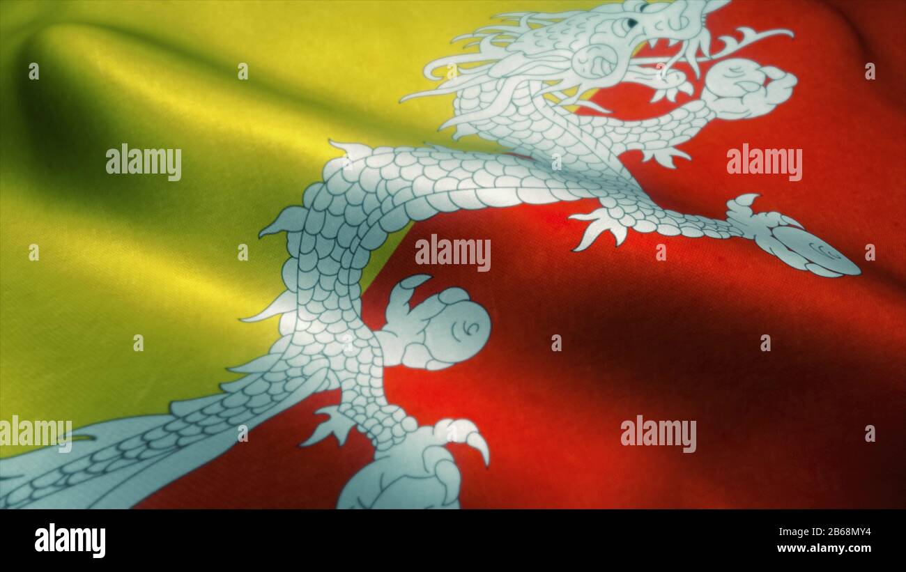 Bhutan flag waving in the wind. National flag of Bhutan. Sign of Bhutan ...