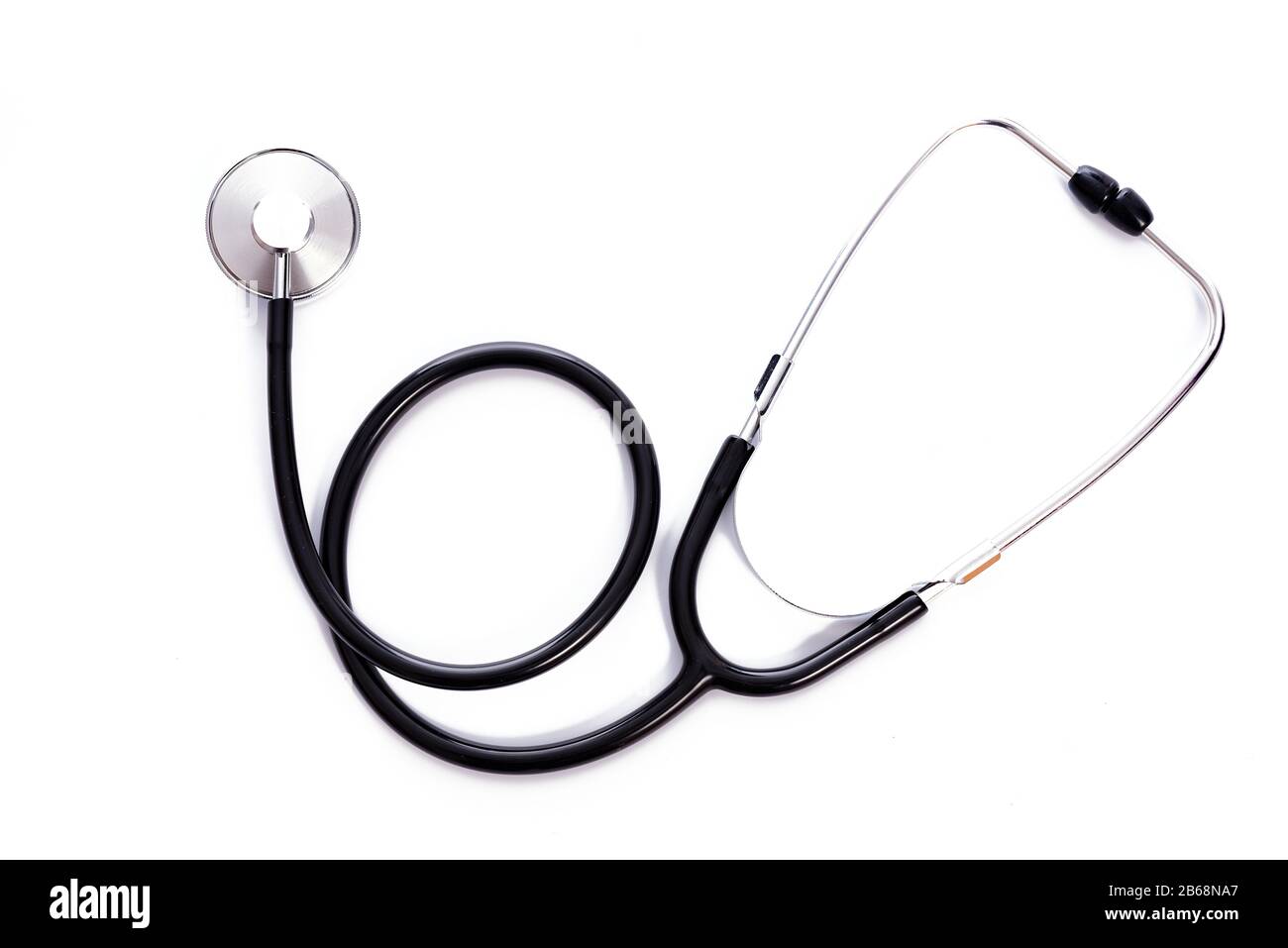 Top view of a single black stainless medical stethoscope isolated on a ...
