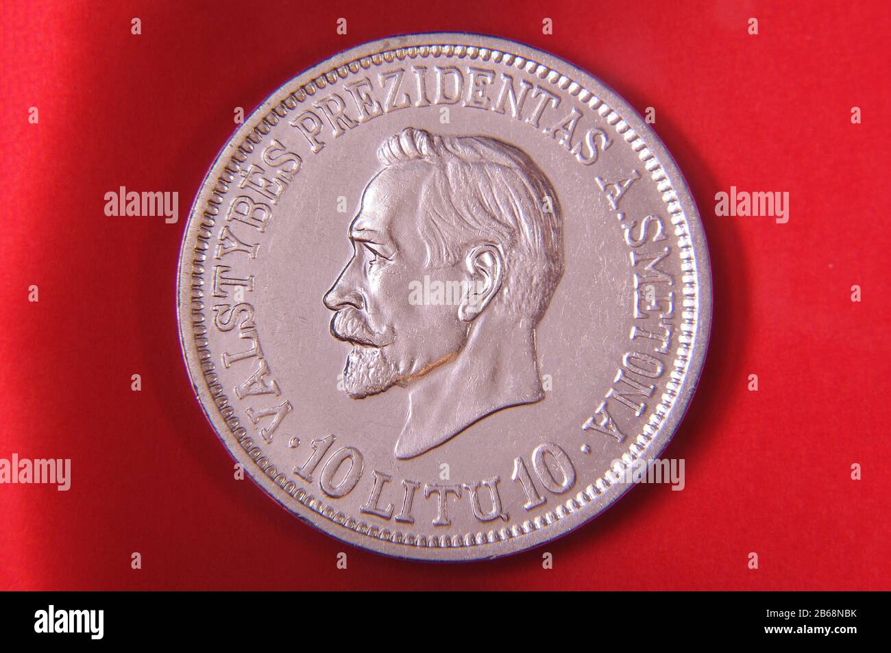 10 Litai historic Lithuania silver coin with president Antanas Smetona ...