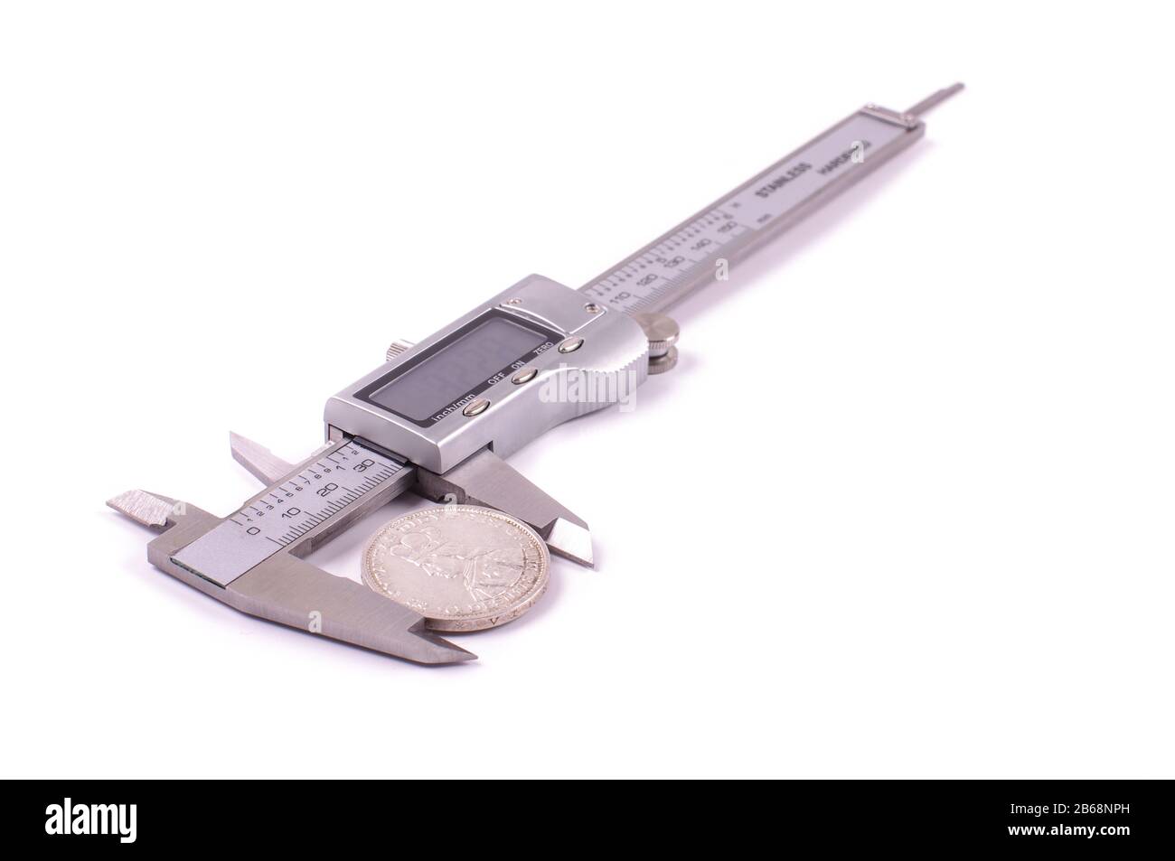 Precise measurement tool stainless steel caliper isolated Stock Photo ...