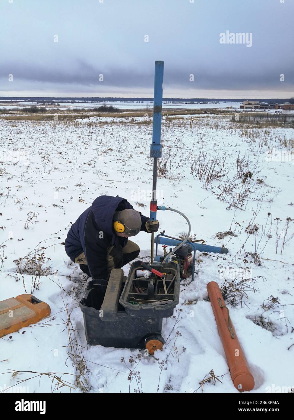 Geology engineer taking samples and analyze soil for constructions ...