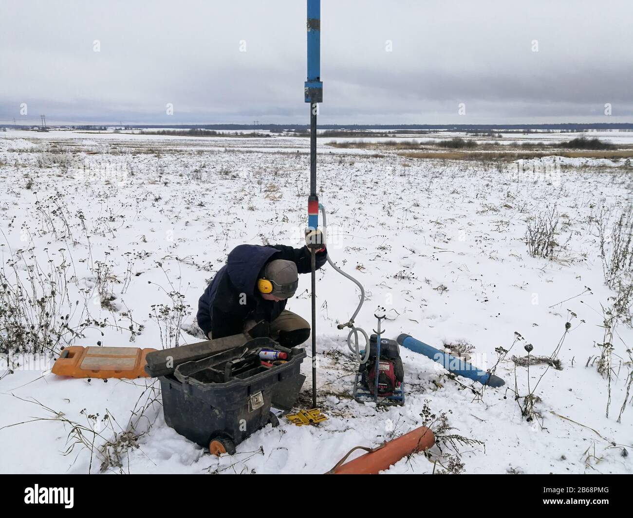 Geology engineer taking samples and analyze soil for constructions ...