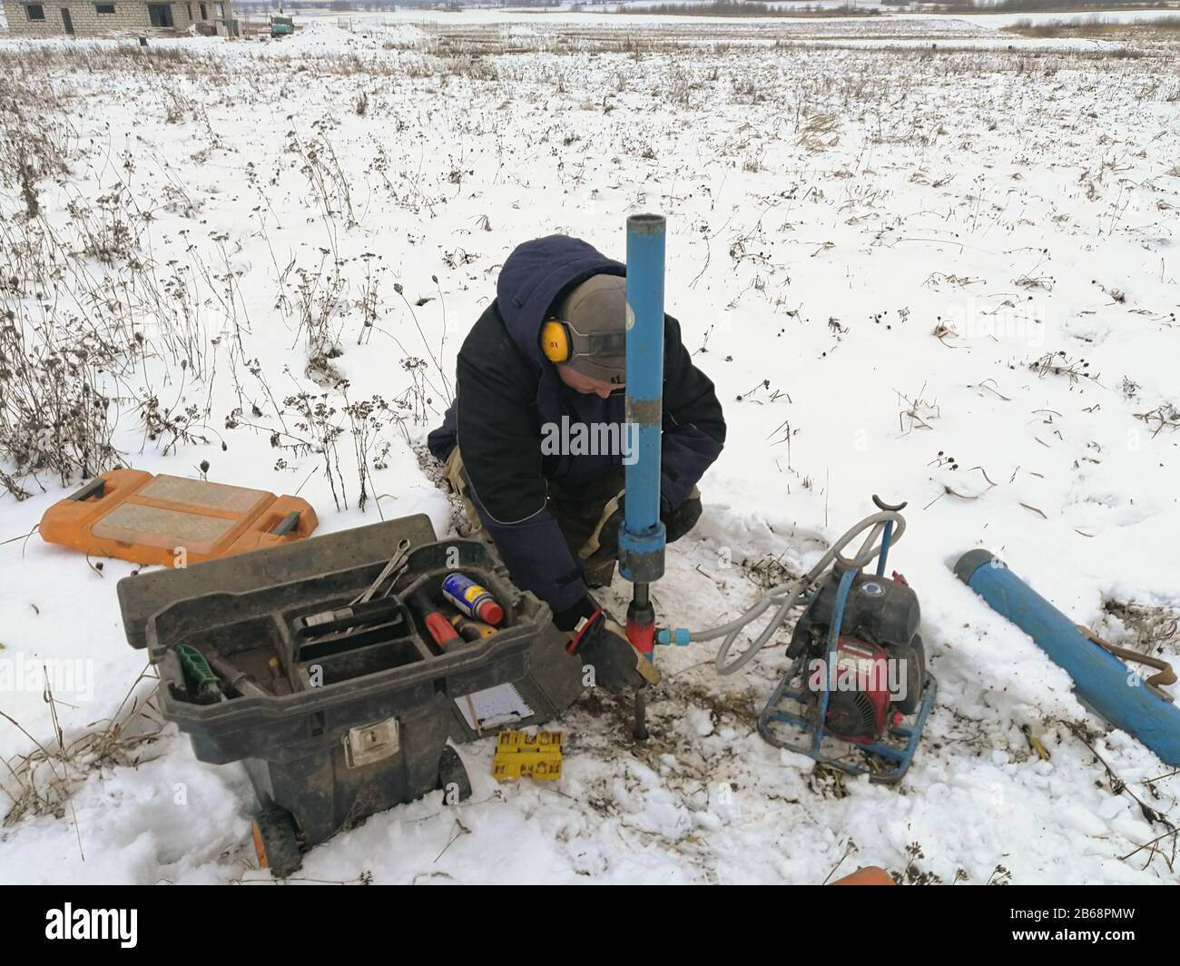 Geology engineer taking samples and analyze soil for constructions ...
