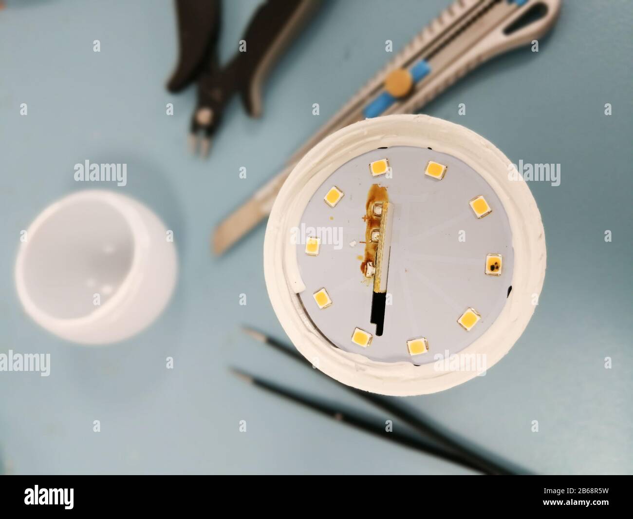 Disassembled LED lamp with one light emitting diode chip burnt out ...