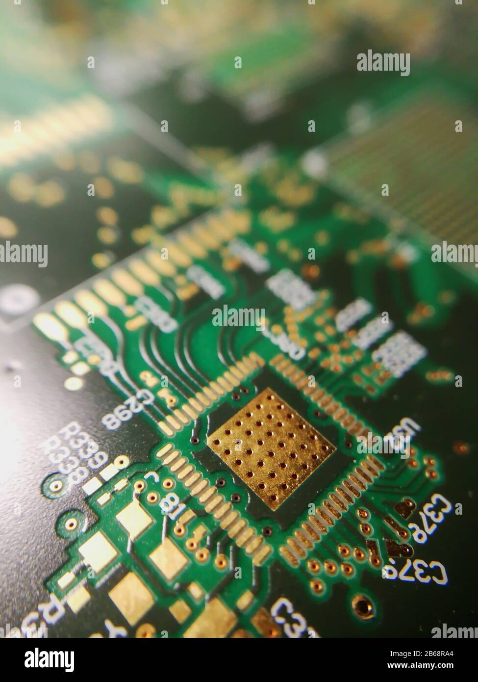 Macro close up of printed circuit board QFN quad flat no leads ...