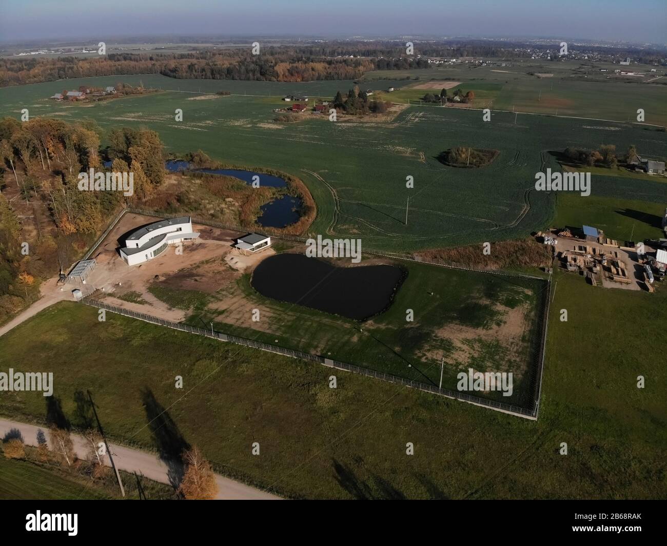 Aerial view from drone of beautiful autumn Lithuania countryside ...