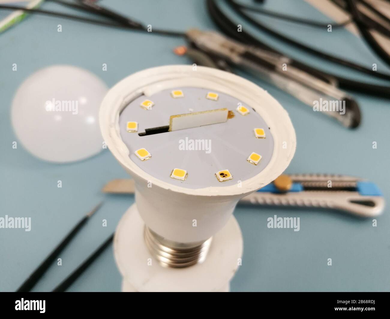 Disassembled LED lamp with one light emitting diode chip burnt out ...