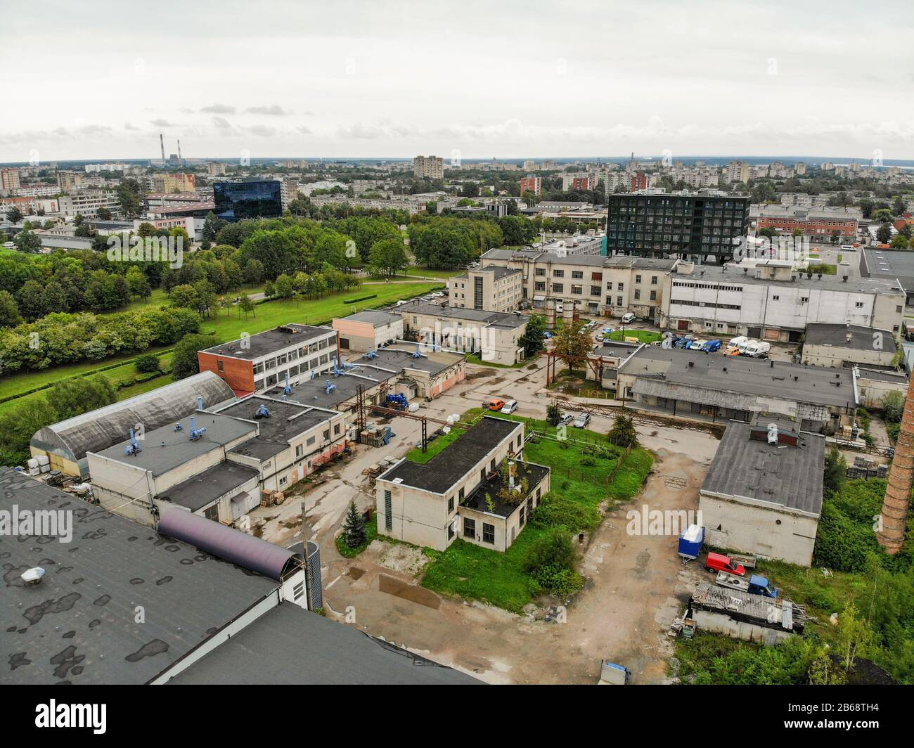 Aerial view of abandoned industrial buildings in Kaunas Kalnieciai ...