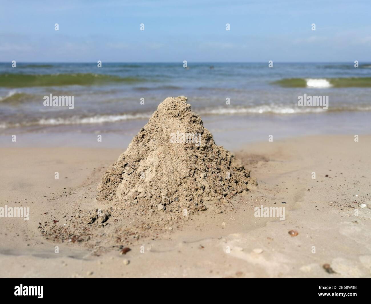 Sandcastle build at the sady beach at Sventoji, Lithuania Stock Photo ...