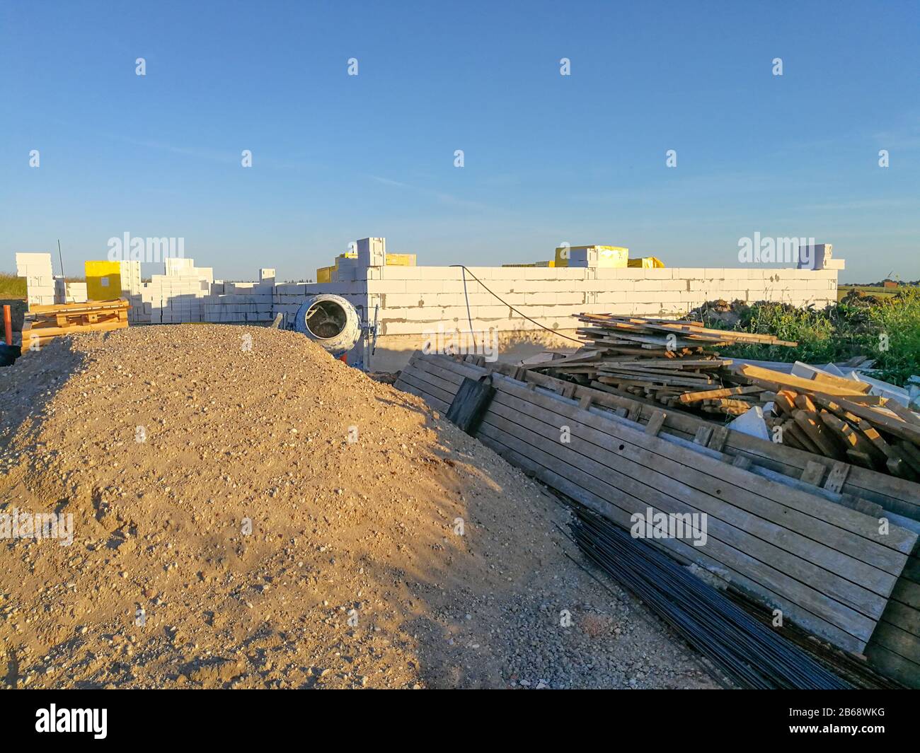 First stages of building a house. Half build from silicate blocks Stock ...