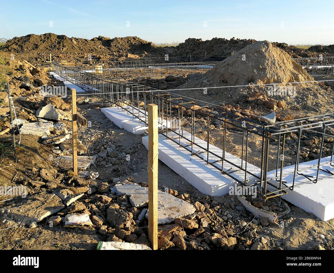 Constructing new foundation for house. First stage of building the ...