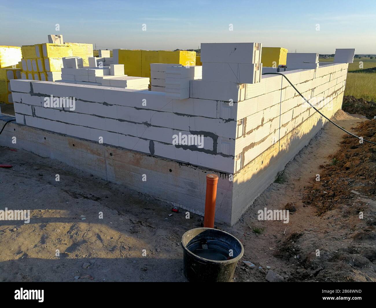 First stages of building a house. Half build from silicate blocks Stock ...