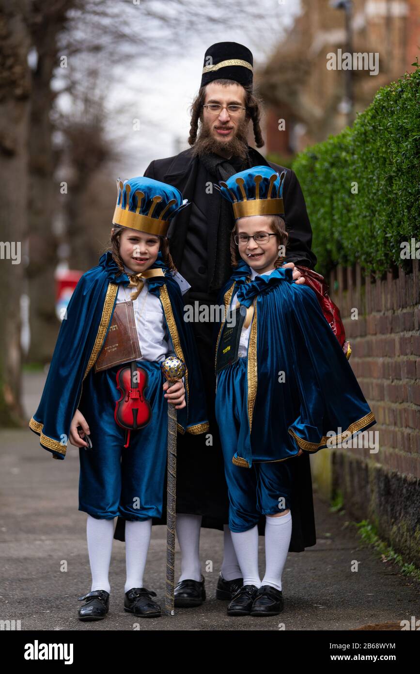 Orthodox Jewish children celebrate the festival of Purim in Stamford ...