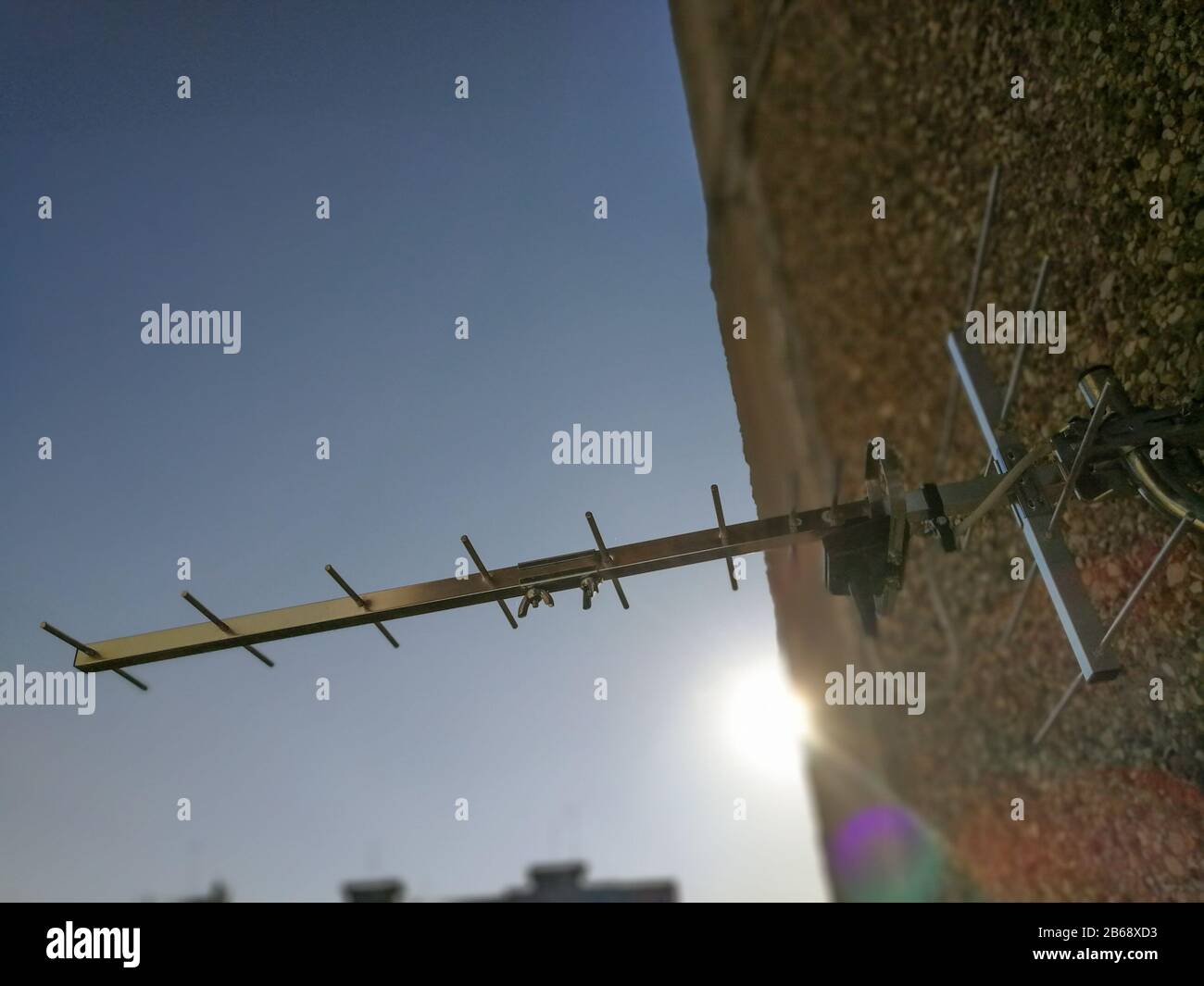 Yagi DVBT tv reception antenna installed on the wall. Broadband signal ...