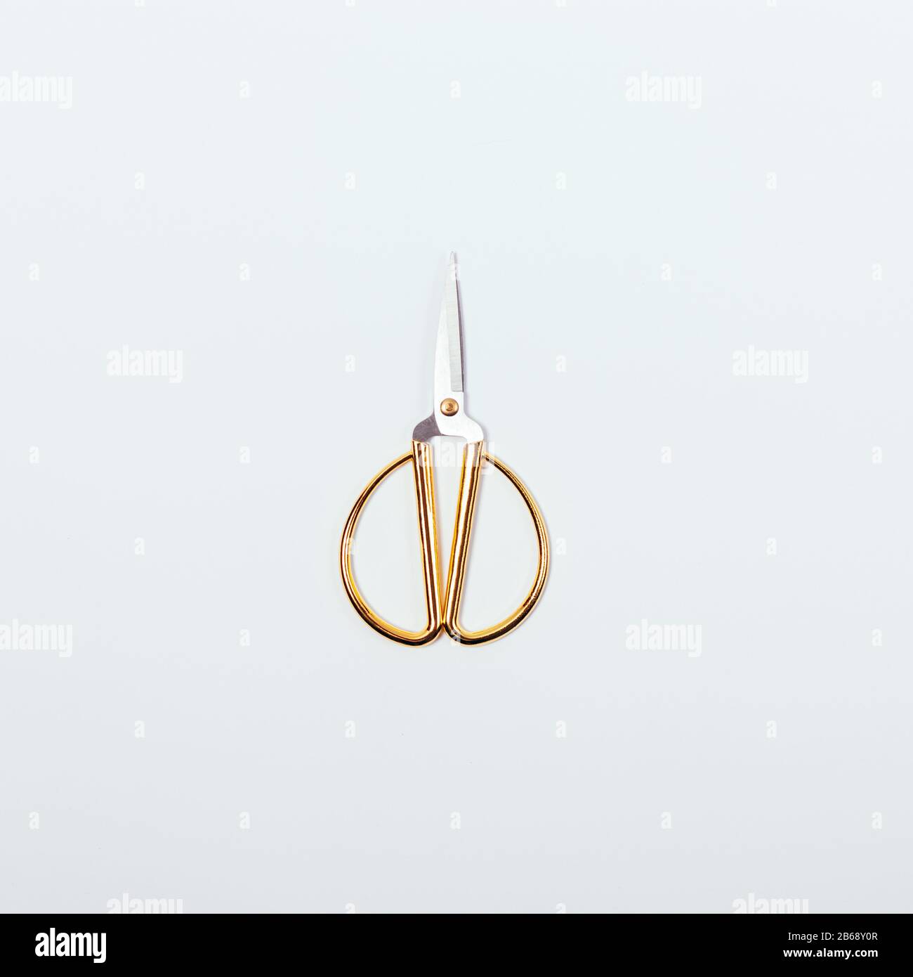 Golden scissors on white background, flat lay composition Stock Photo ...