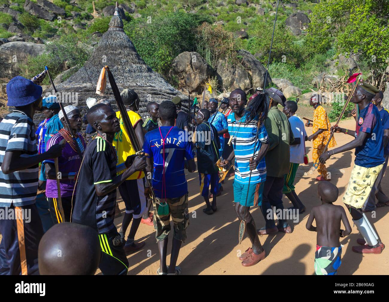 Larim tribe men dancing during a wedding ceremony, Boya Mountains ...