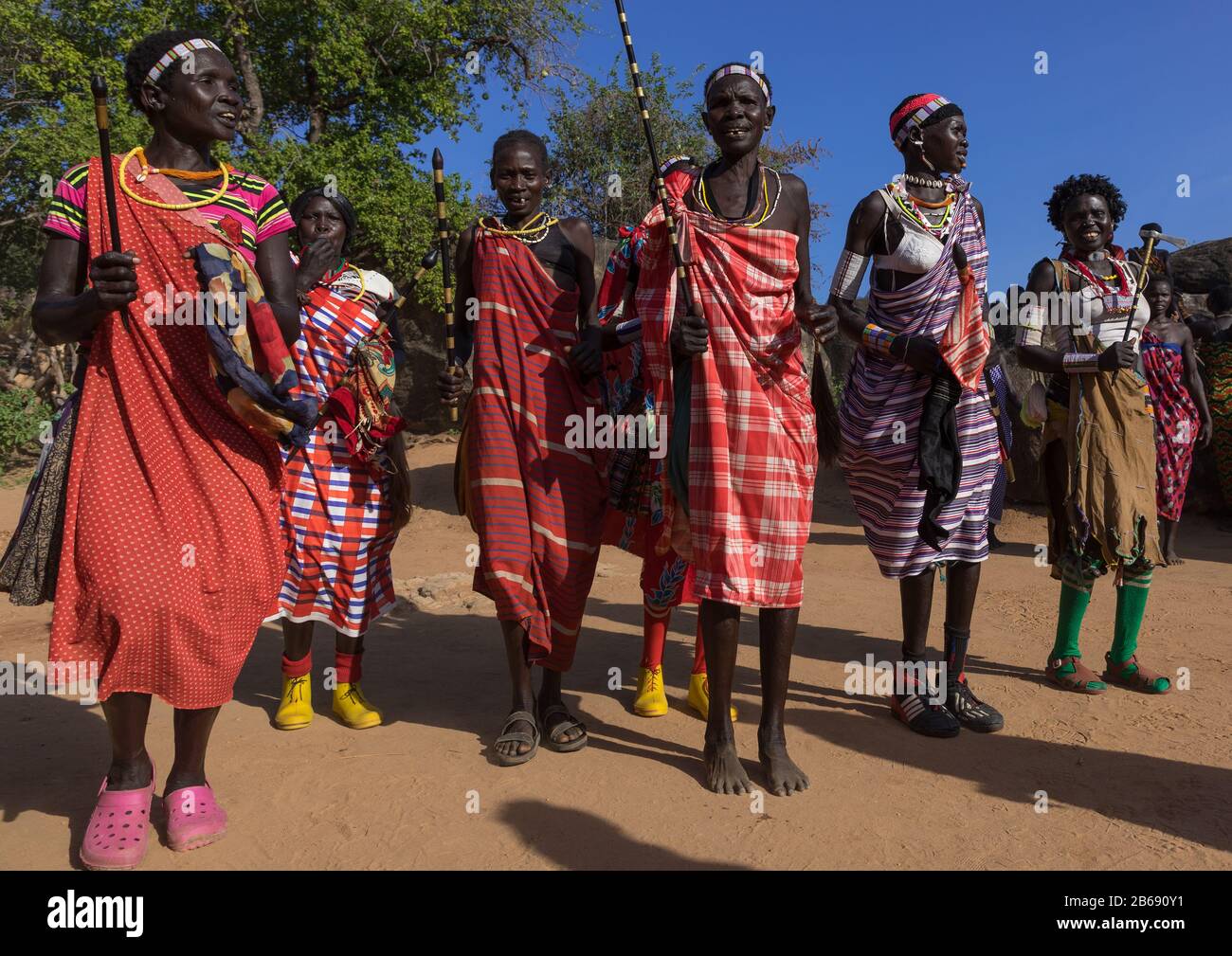 Larim tribe women dancing during a wedding celebration, Boya Mountains ...