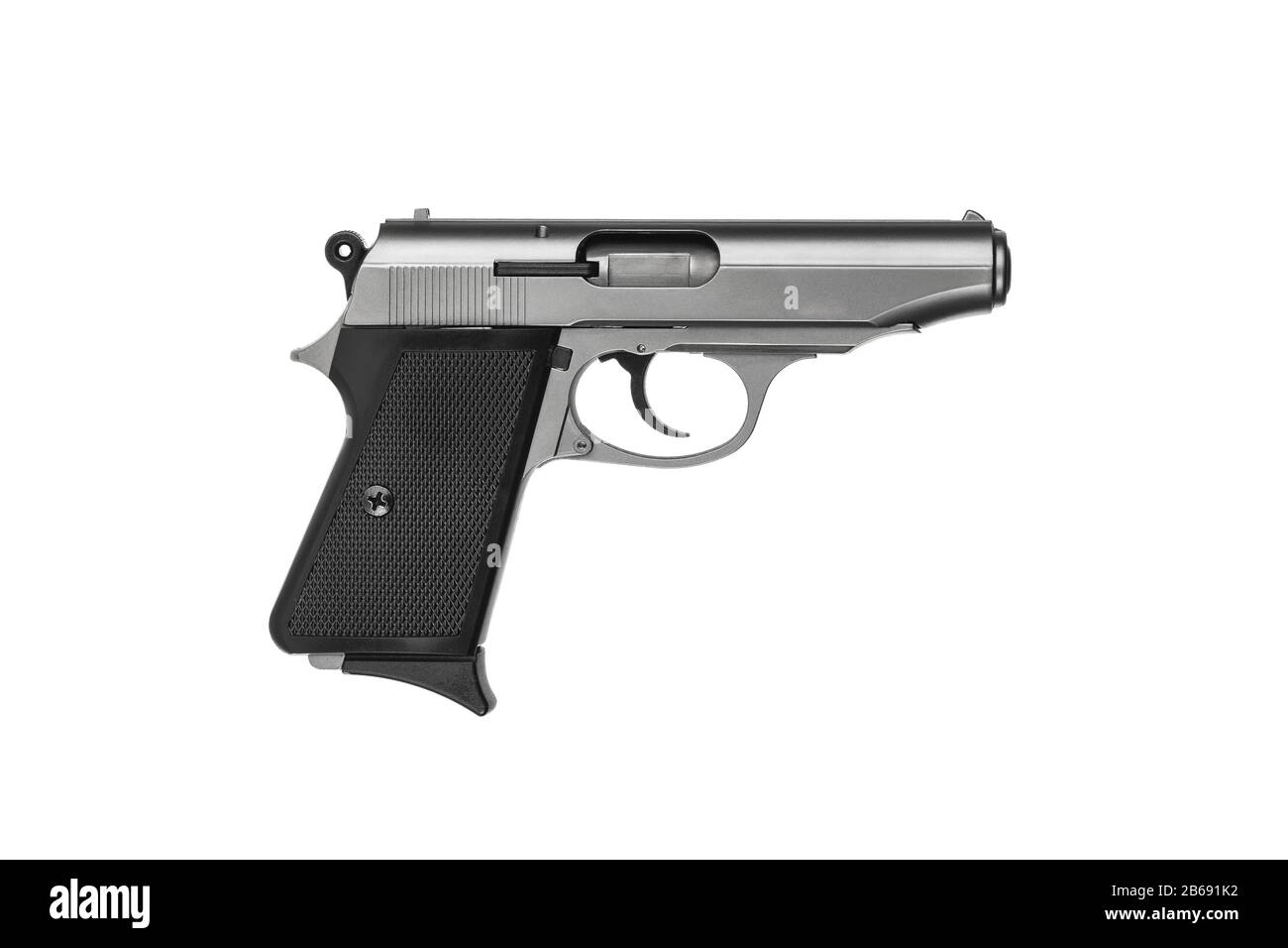 Small black silver modern pistol. Ladies' pistol. Weapons for hidden ...