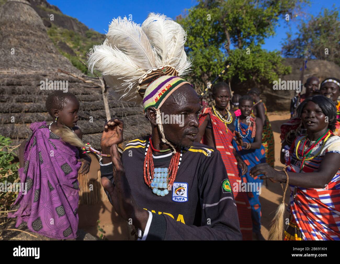 Larim tribe men and women dancing during a wedding celebration, Boya ...