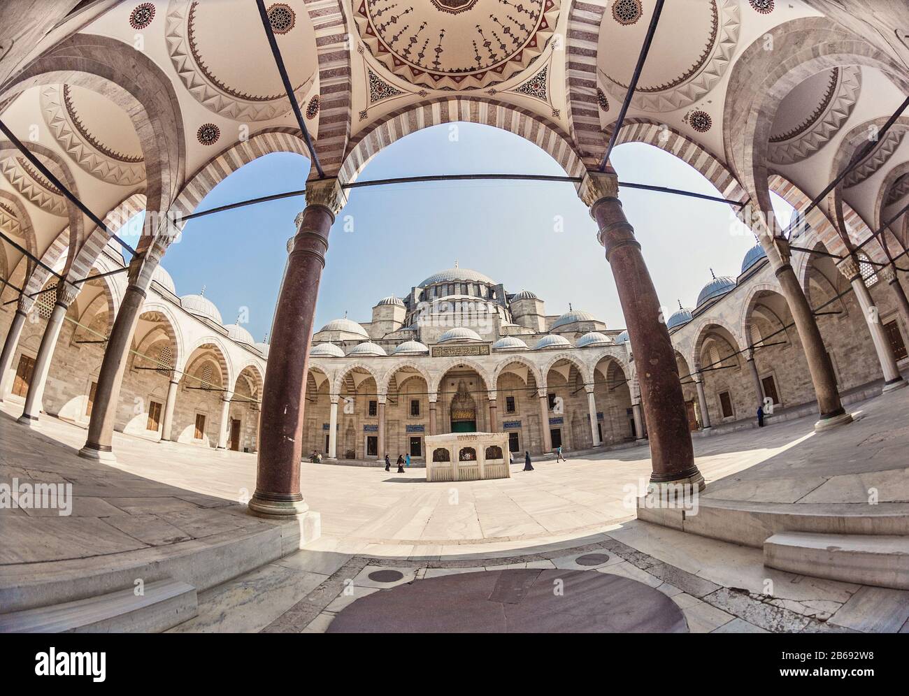 Wide angle fisheye exterior shot of an inner court yard of the biggest ...
