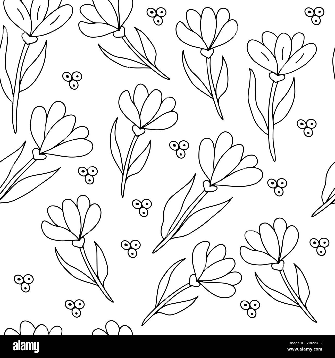 Seamless pattern - linear flowers on a white background, vector ...
