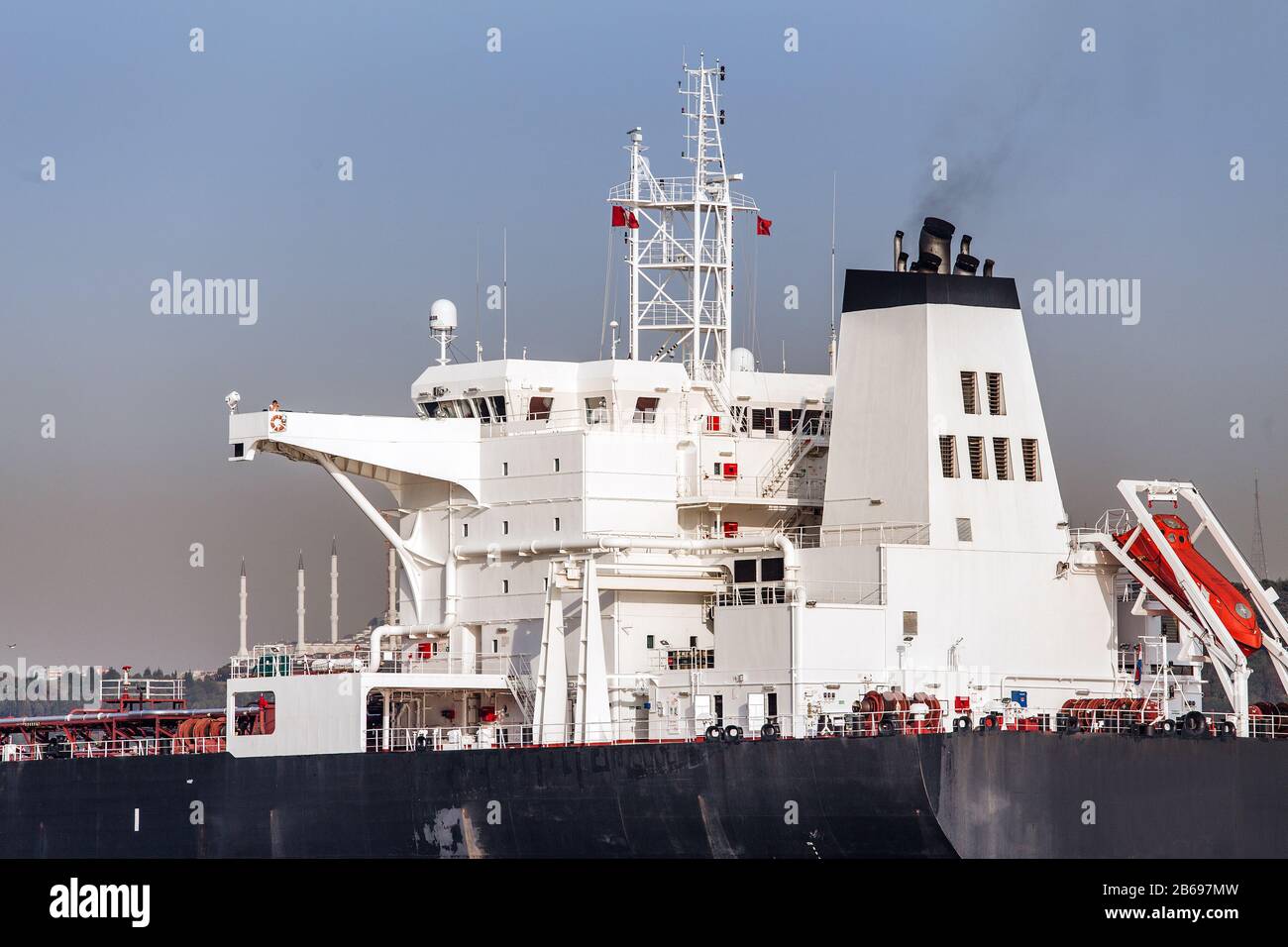 Stern of a large tanker cargo ship on route to Bosporus strait in Black ...
