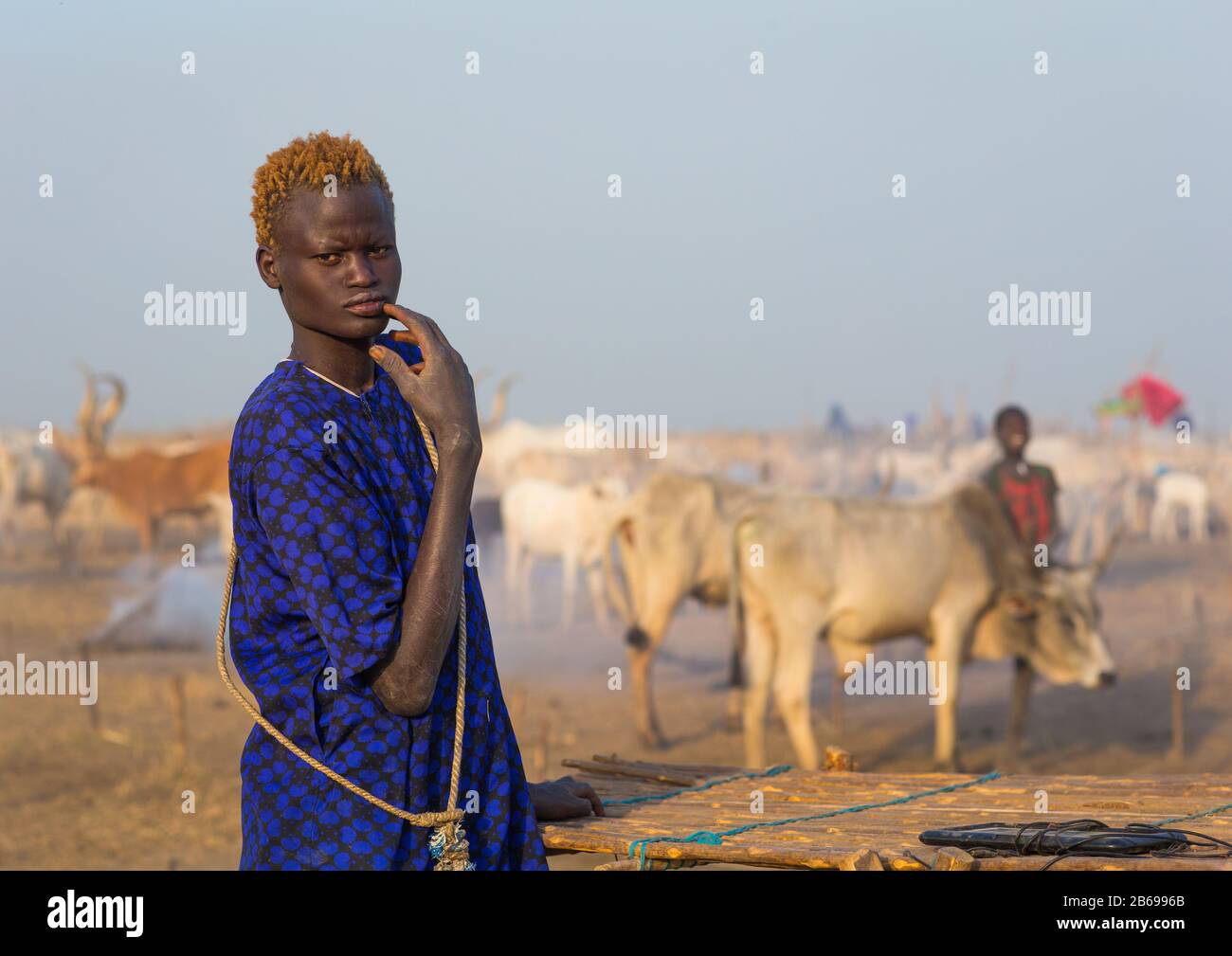 Mundari tribe man in a cattle camp, Central Equatoria, Terekeka, South ...