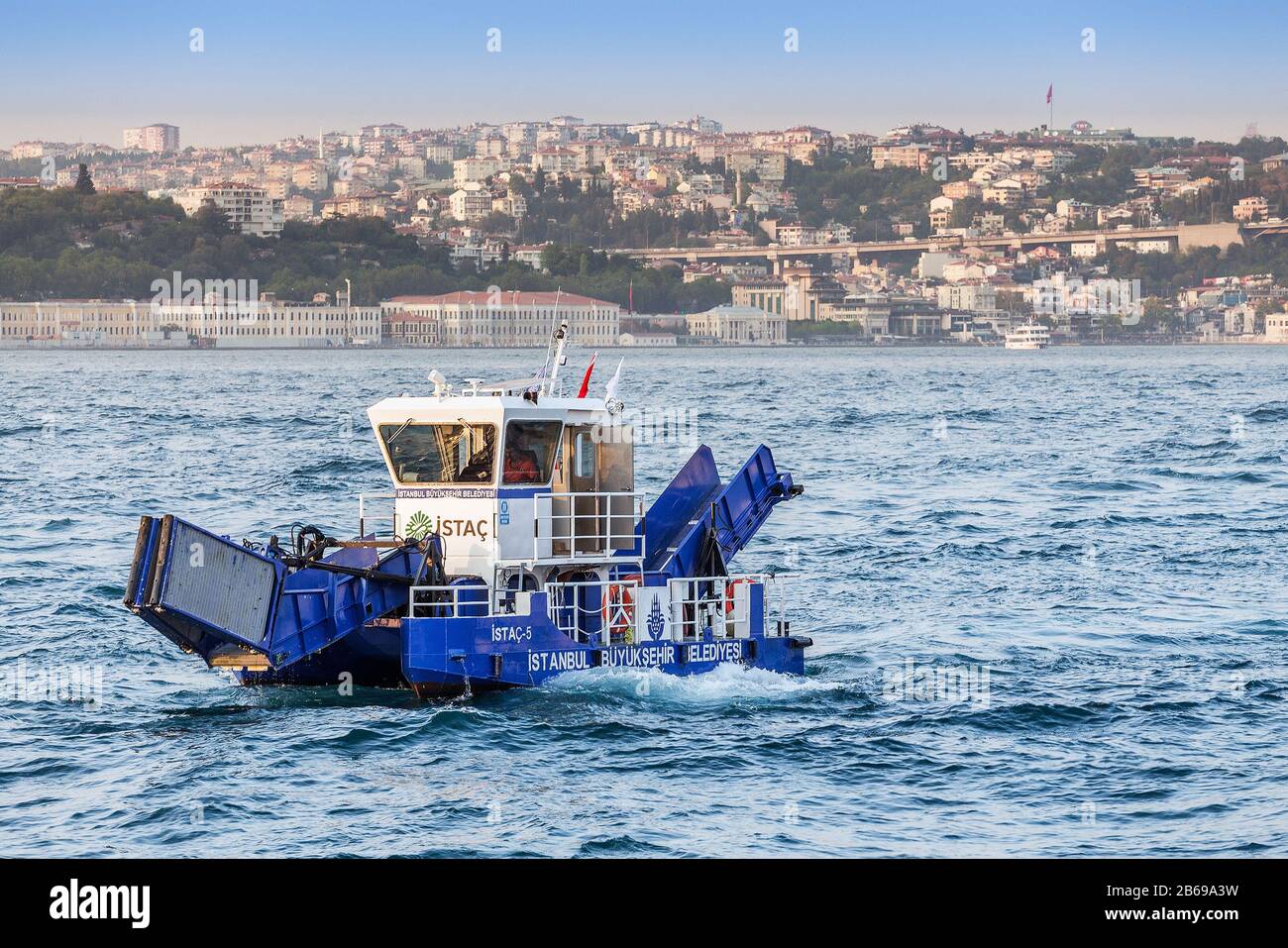 11 SEPTEMBER 2017, TURKEY, ISTANBUL: Municipal ship for cleaning water ...