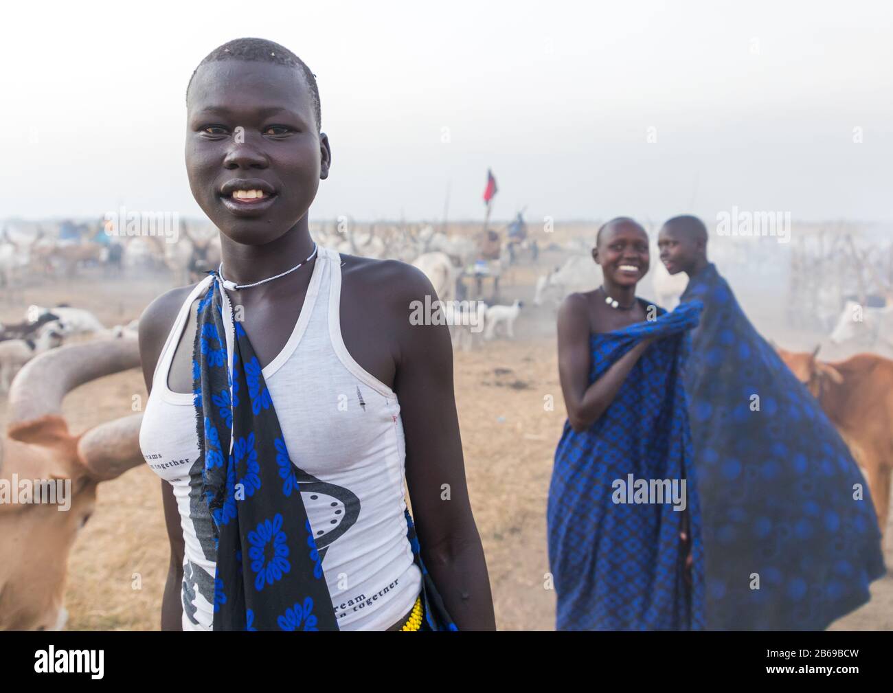 Portrait of Mundari tribe women in a cattle camp, Central Equatoria, Terekeka, South Sudan Stock ...