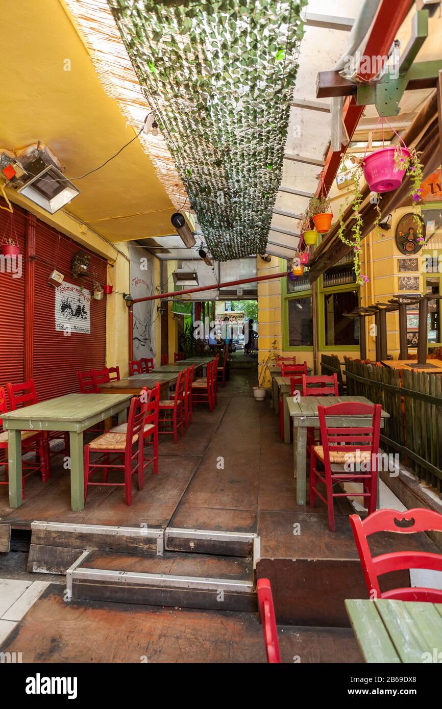 Thessaloniki sightseeng, empty coffee bar, restaurant, Greece, Balkans ...
