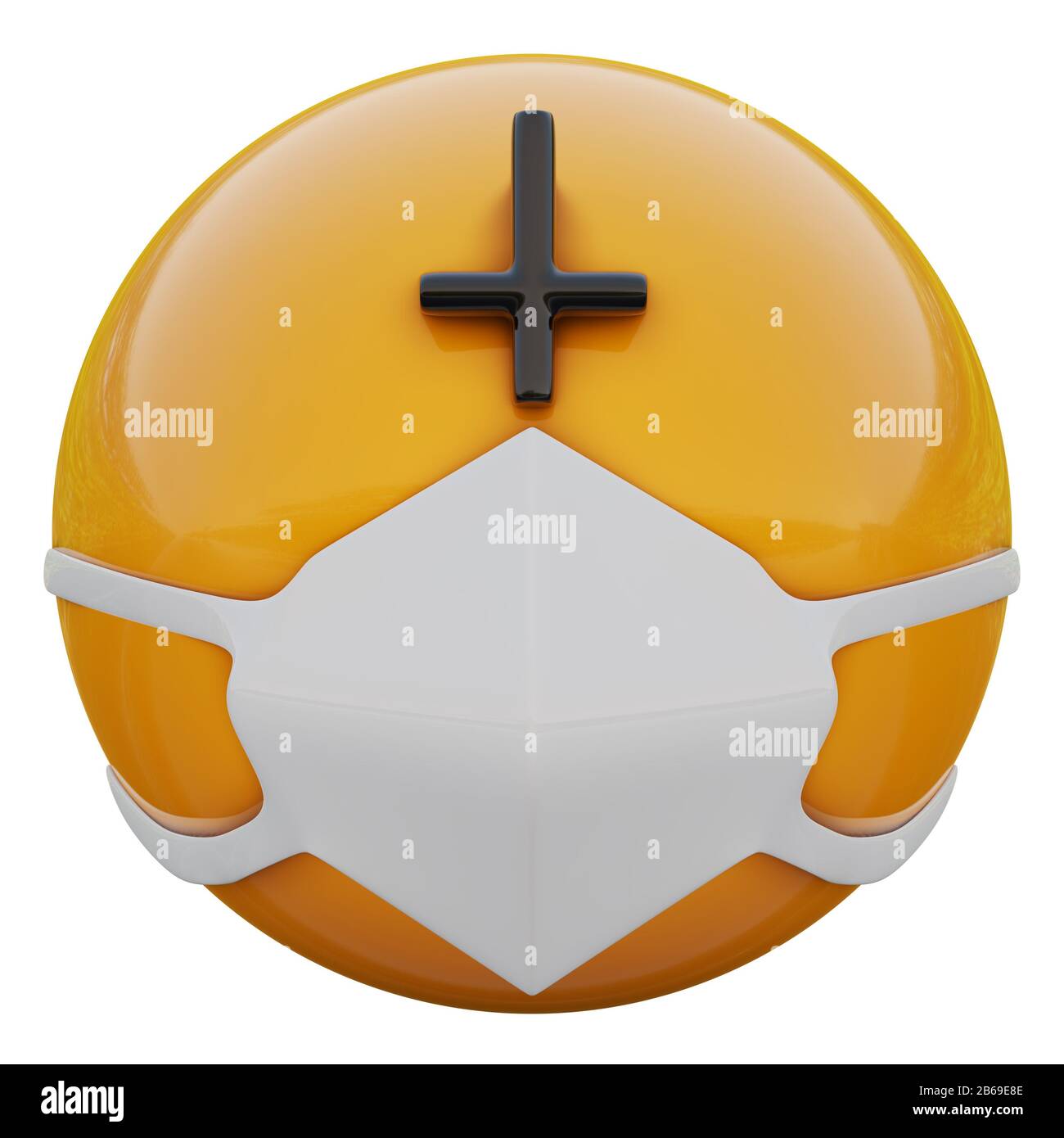3D render of antichrist yellow emoji face in medical mask protecting ...