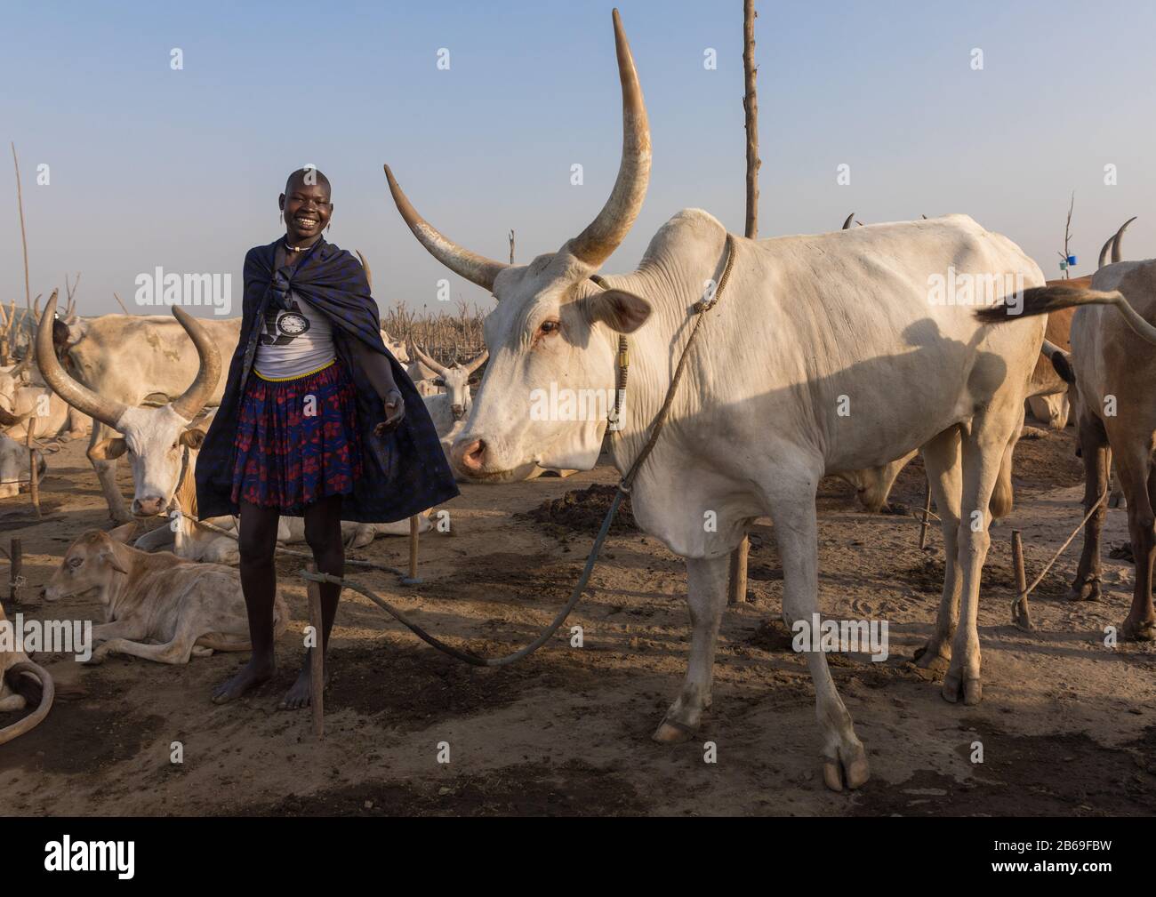 Portrait of a Mundari tribe woman in a cattle camp, Central Equatoria, Terekeka, South Sudan ...