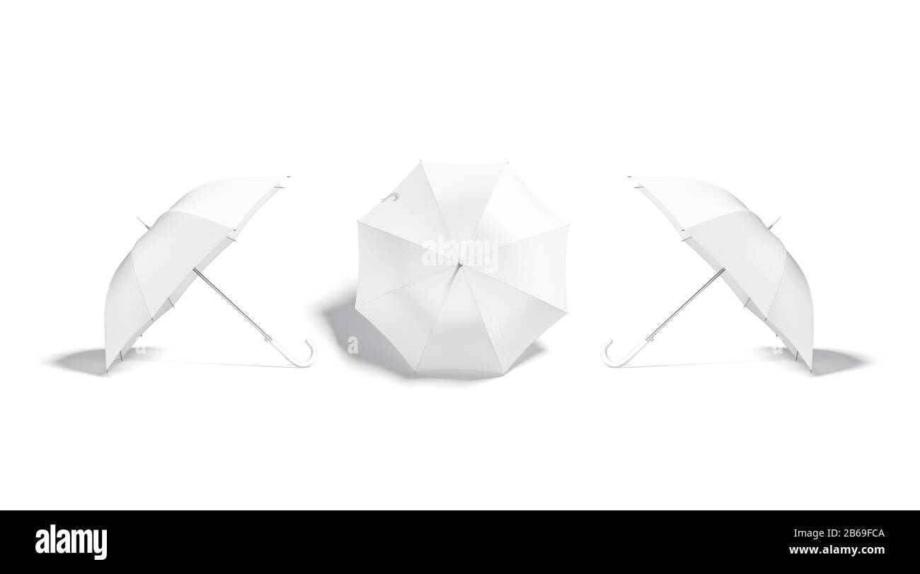 Blank white open umbrella mockup lying, side and back view Stock Photo ...