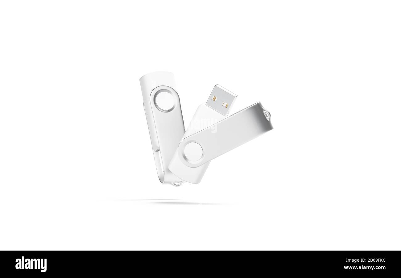 Blank white opened and closed usb stick mockup, no gravity Stock Photo ...